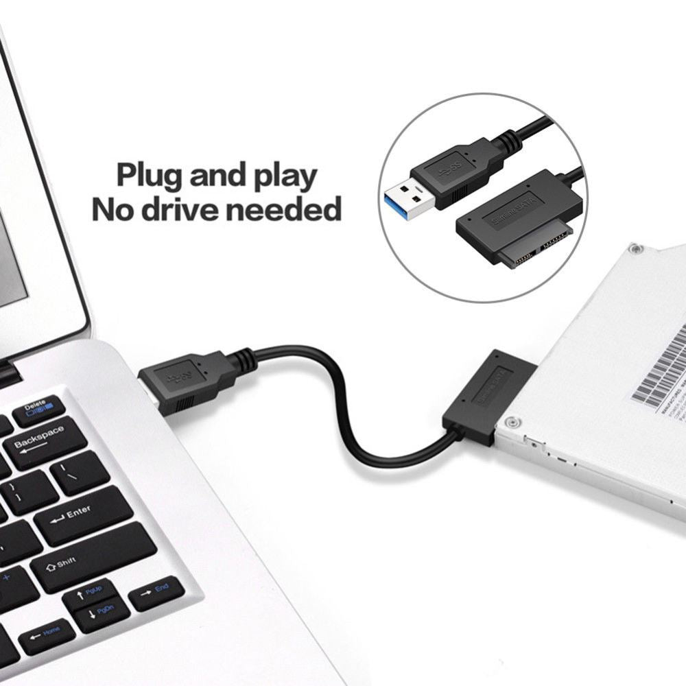 USB 2.0 to Slimline SATA 7+6 13pin Laptop CD DVD Rom Optical Drive Ada ...